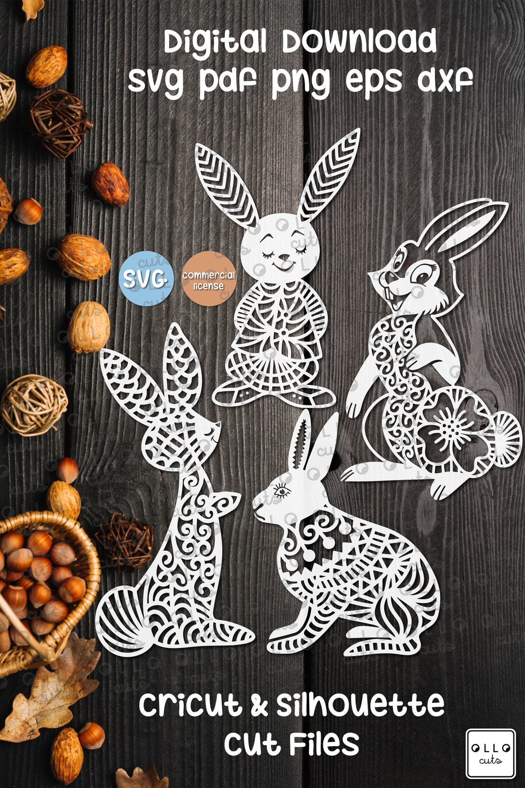 Rabbit SVG Bundle, Cute Bunny Vector Drawing, Paper Cutting Template ...