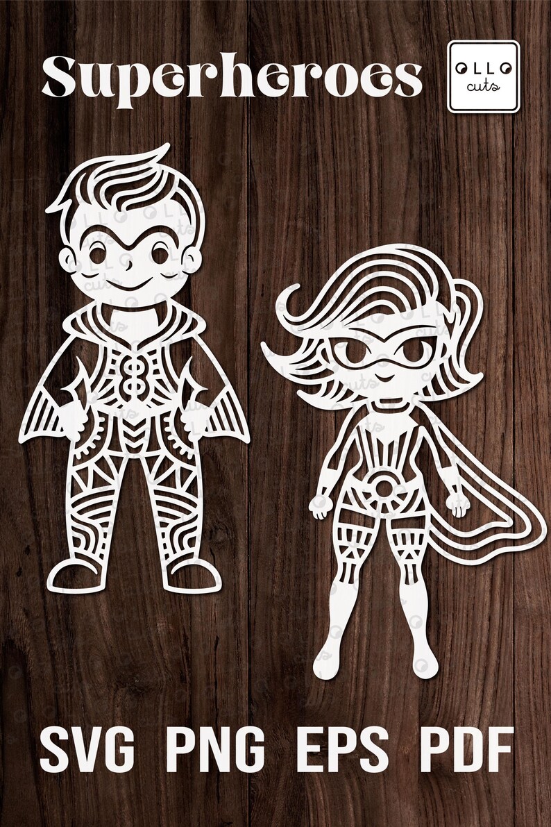 Superhero SVG Templates: Boy & Girl Hand-drawn Vectors (digital ...