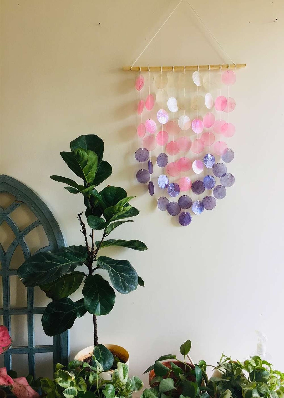 Pink & Purple Capiz Shell Wind Chime: Boho Balcony Decor - Etsy