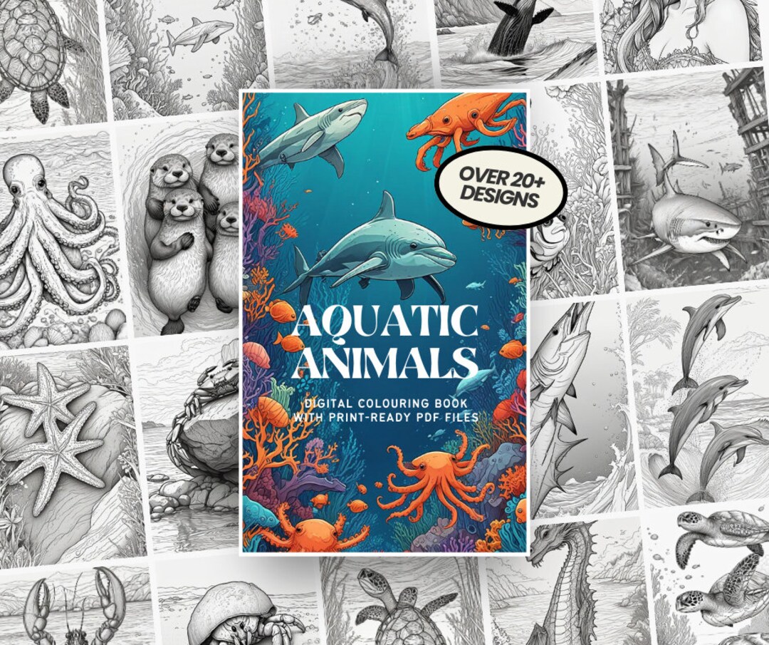 Aquatic Marine Sea Animals Ocean Coloring Book Fish, Dolphin, Sharks ...