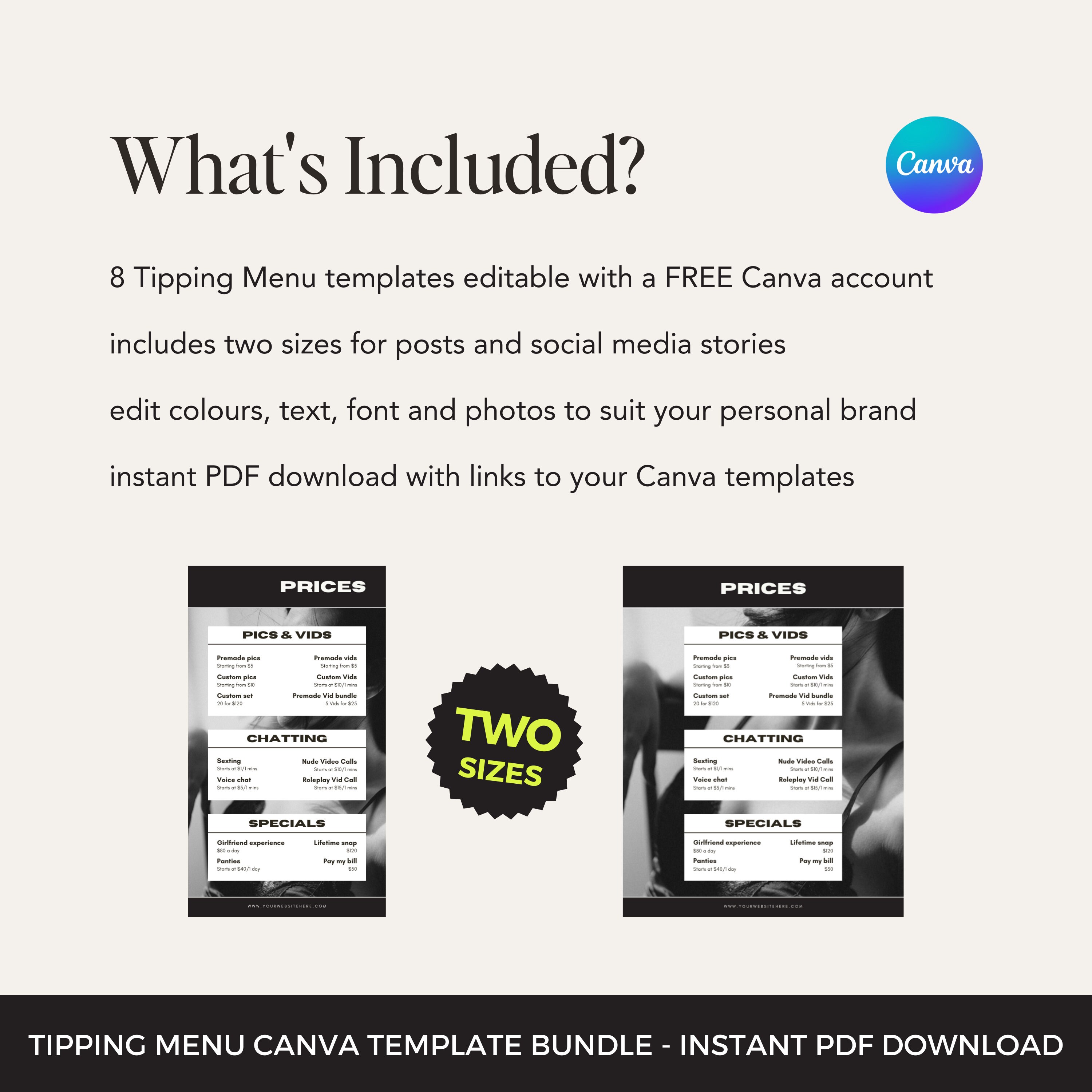 Onlyfans Tipping Menu Bundle 8 X Tipping Menu Templates Onlyfans ...