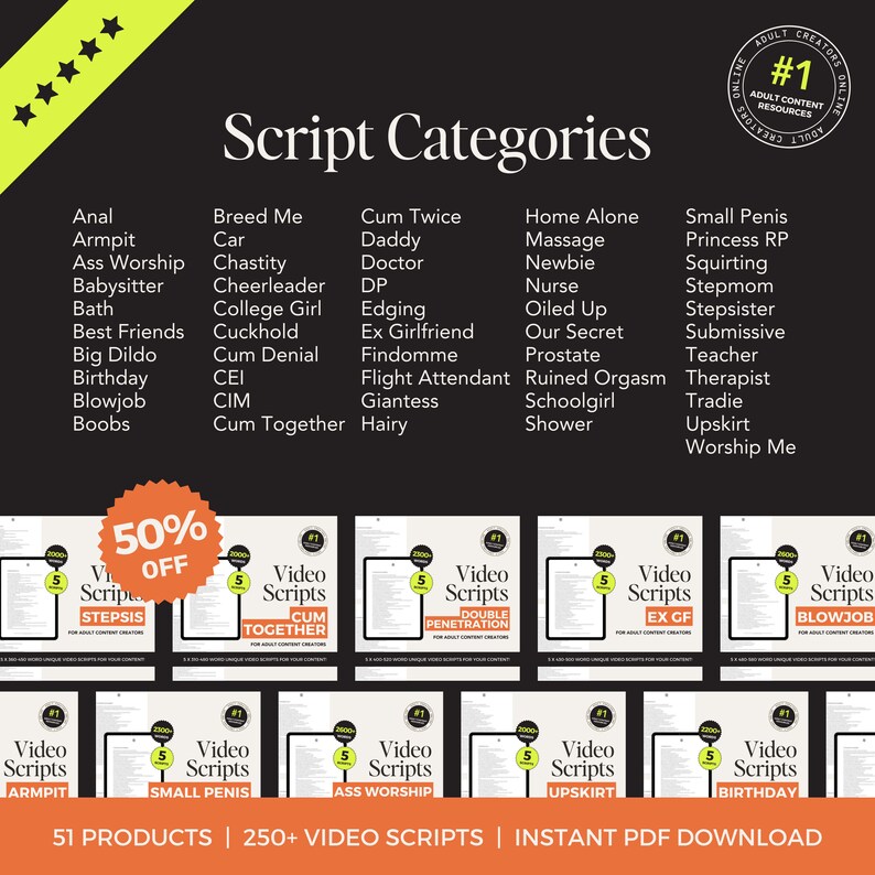 JOI Script Bundle, 250 JOI Scripts Onlyfans, Solo PPV Onlyfans, Spicy Content Ideas for Onlyfans ...