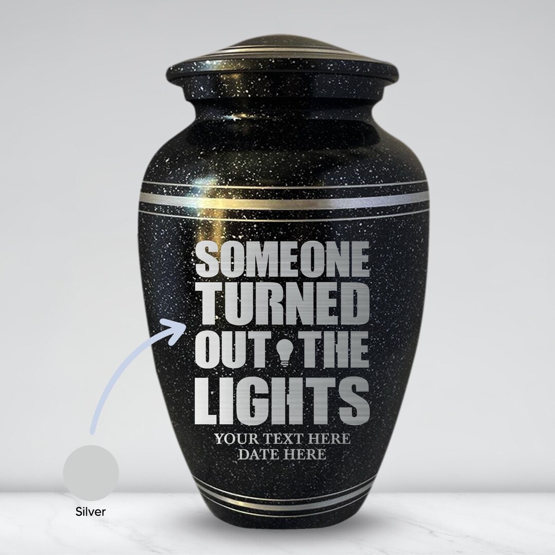Distressed Finish Black Cremation Urn, Silver Rim, Humor Design, Custom ...