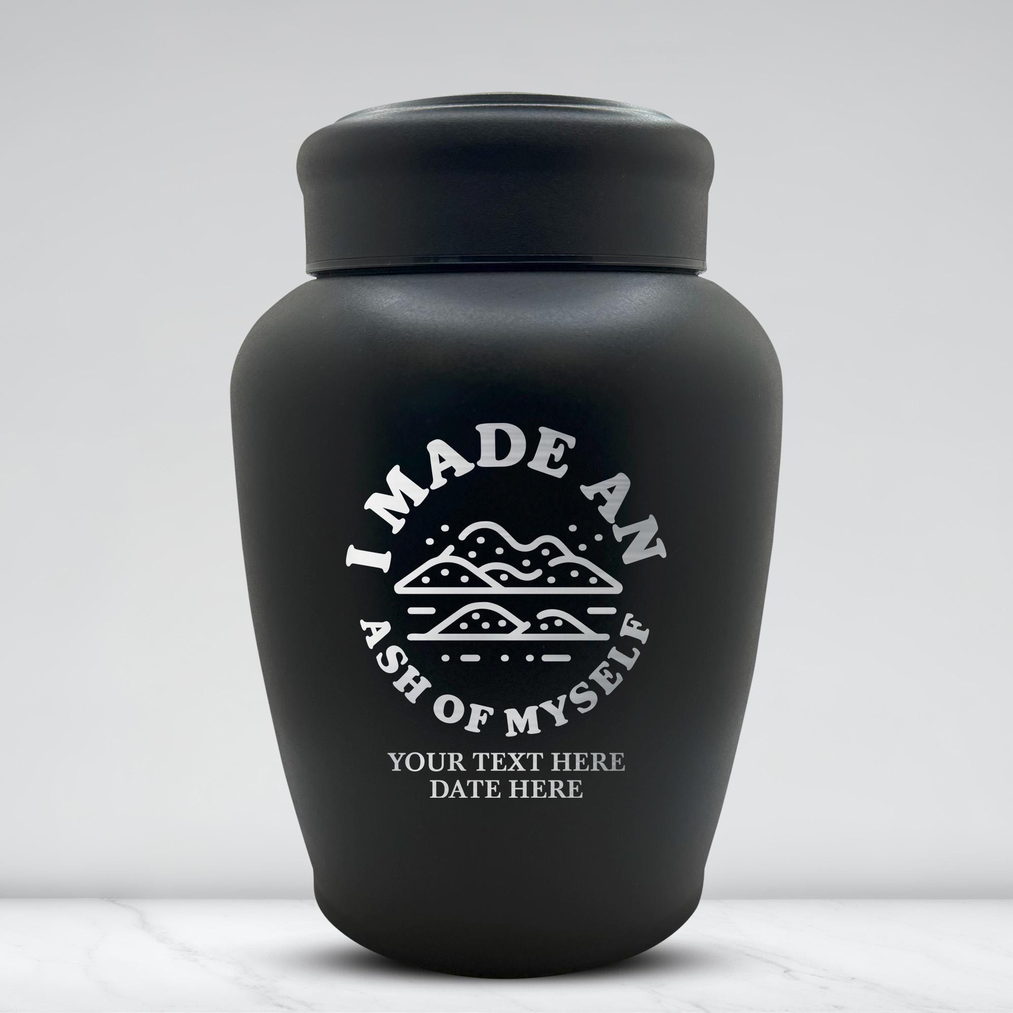 Custom Dark Humor Quotes Design Silver Engraved Black Cremation Urn in ...