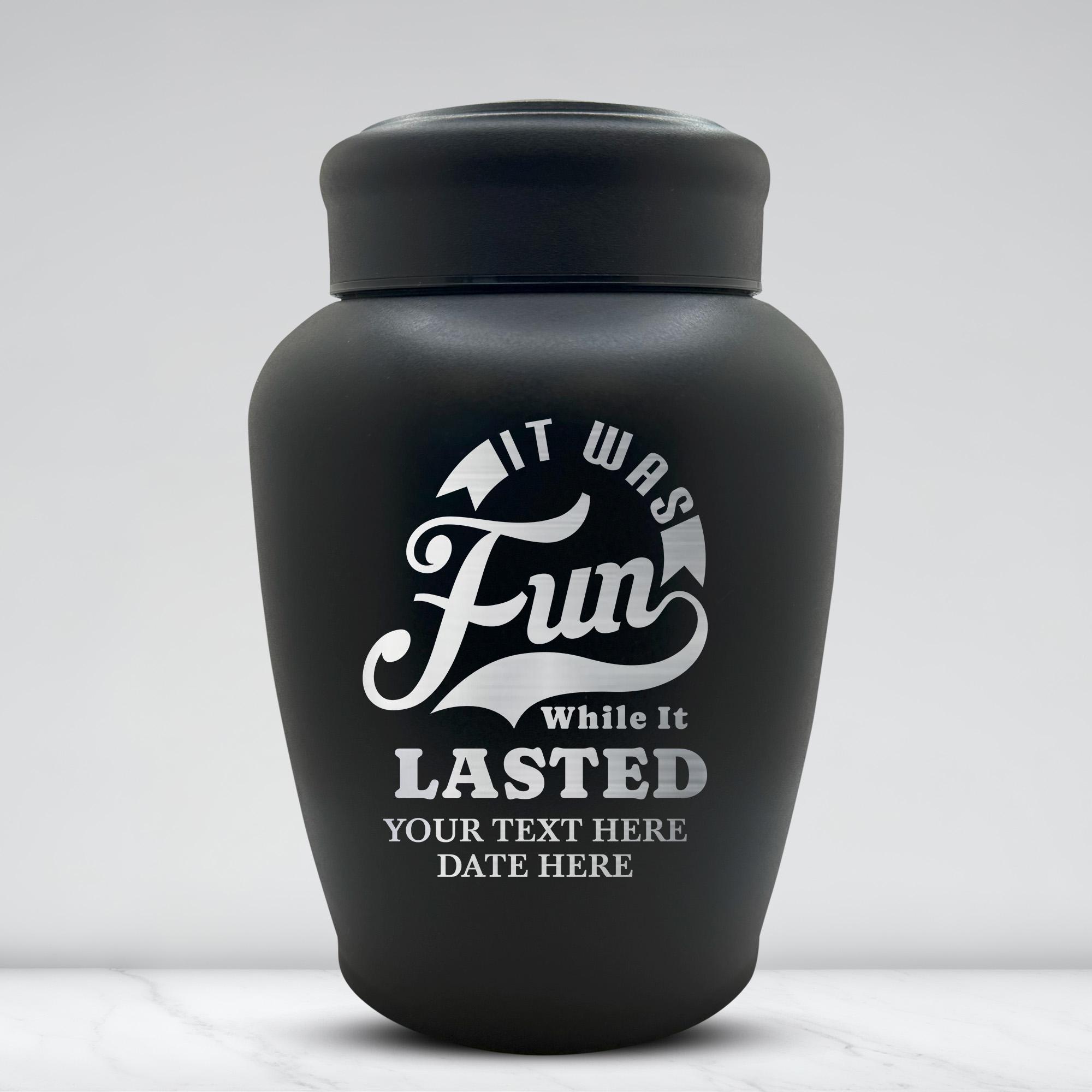Custom Dark Humor Quotes Design Silver Engraved Black Cremation Urn in ...