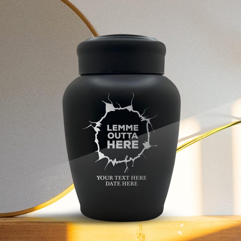 Funny Quote Cremation Urn, Silver Engraved Black Stainless Steel ...