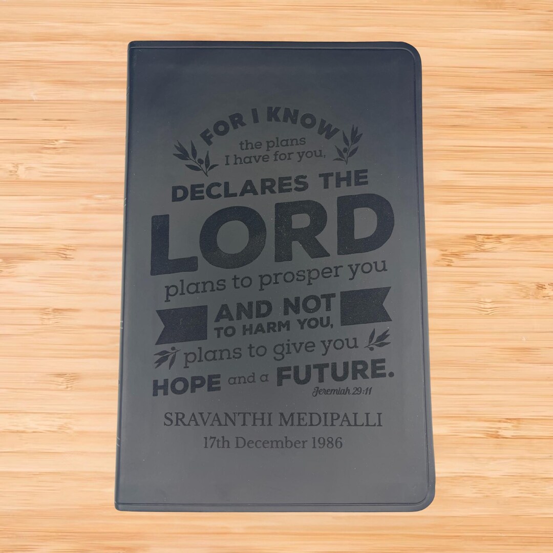 Personalized ESV Thinline Bible With Jeremiah 29:11 Design - Black Faux ...