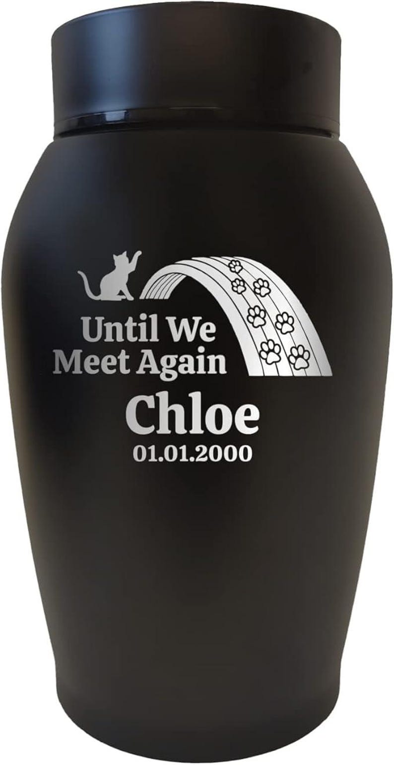Personalized Cat Urn, Custom Engraved Pet Memorial, Black Stainless ...