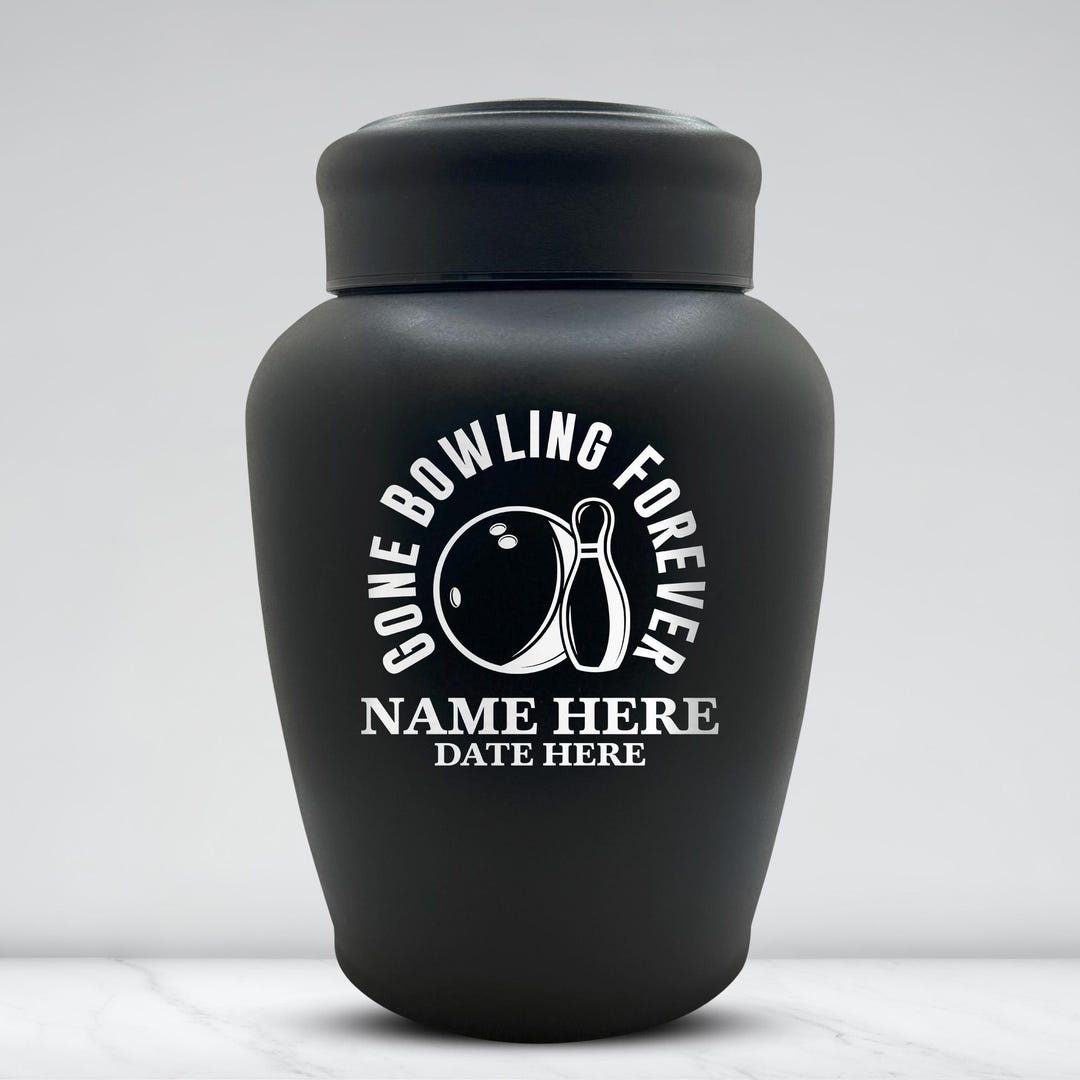 Custom Engraved Bowling Memorial Urn, Powder Coated Black Stainless ...