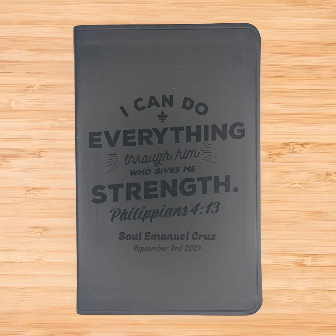 Philippians 4:13 Design Custom Name Engraved Black Faux Leather ESV ...