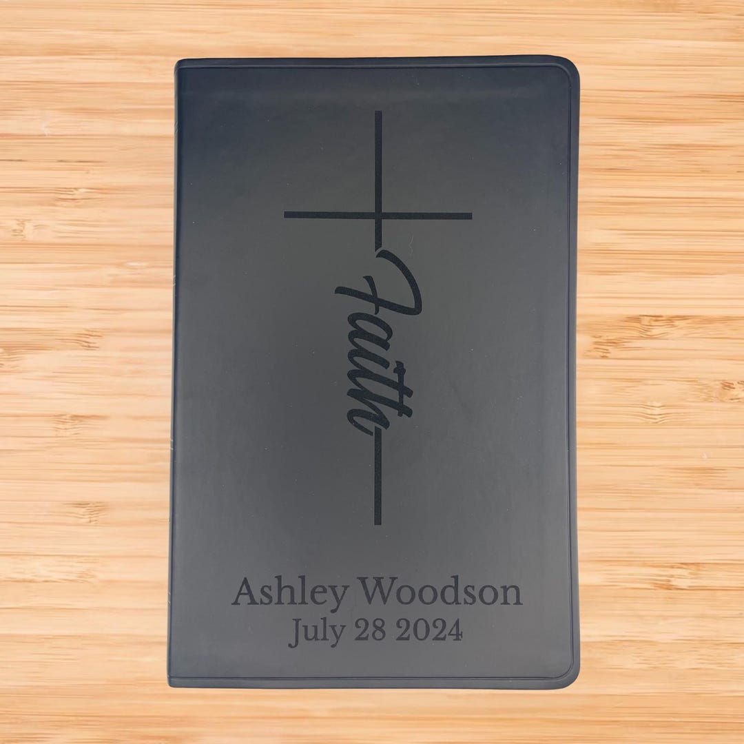 Personalized ESV Thinline Bible With Faith Cross Design - Black Faux ...