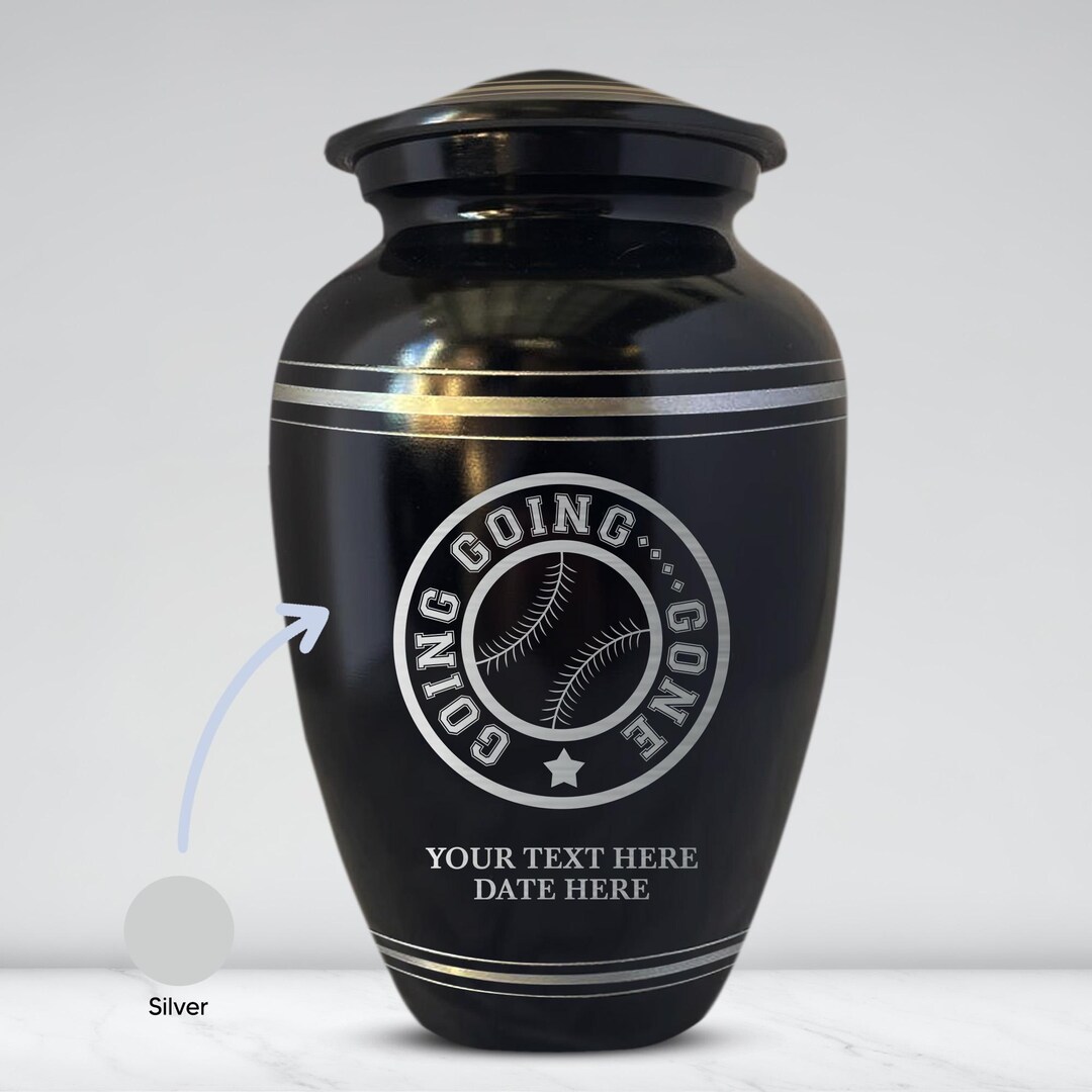 Personalized Black Cremation Urn: Silver Rim, Baseball Humor Design - Etsy