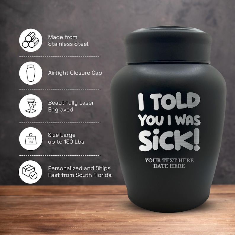 Custom Dark Humor Quotes Design Silver Engraved Black Cremation Urn in ...