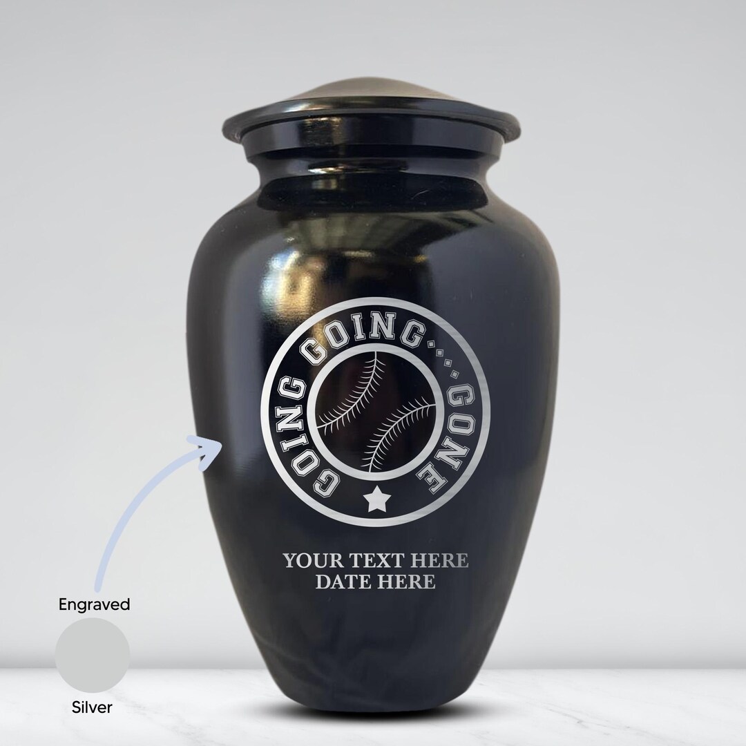 Personalized Baseball Cremation Urn, Silver Engraved Black Polished ...