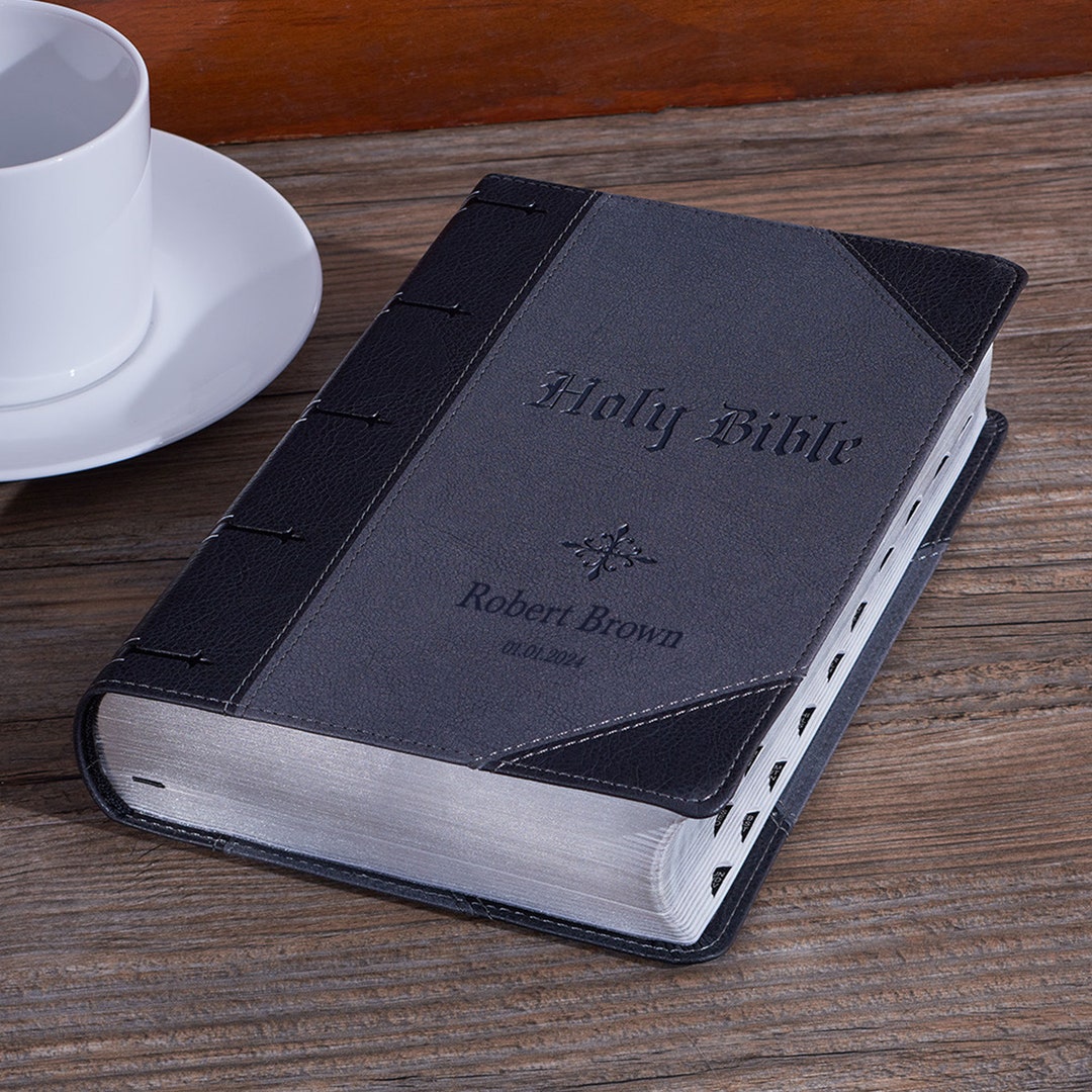 Personalized KJV Bible King James Version, Black and Gray Two-tone Faux ...