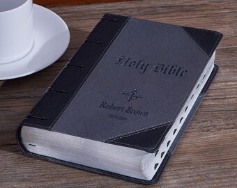 Personalized KJV Bible Giant Print Red Letter Brown Ribbed Thumb ...