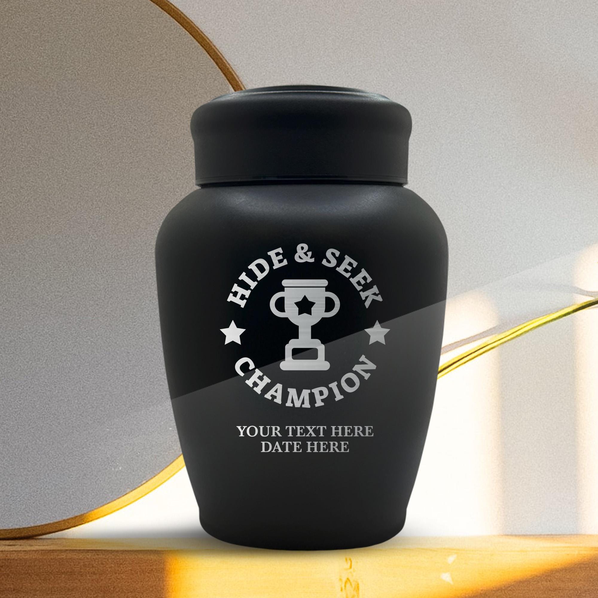 Custom Dark Humor Quotes Design Silver Engraved Black Cremation Urn in ...