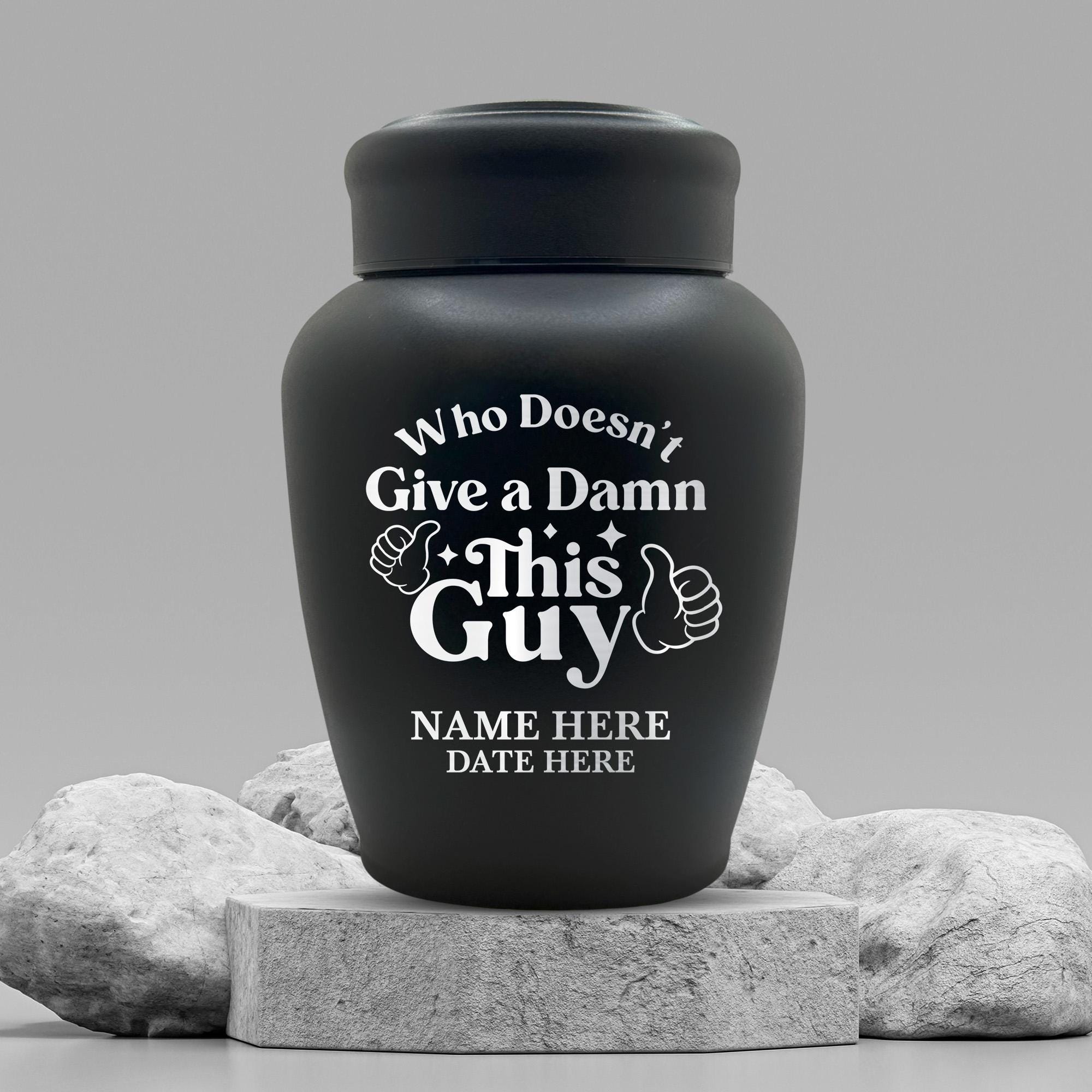 Custom Dark Humor Quotes Design Silver Engraved Black Cremation Urn in ...