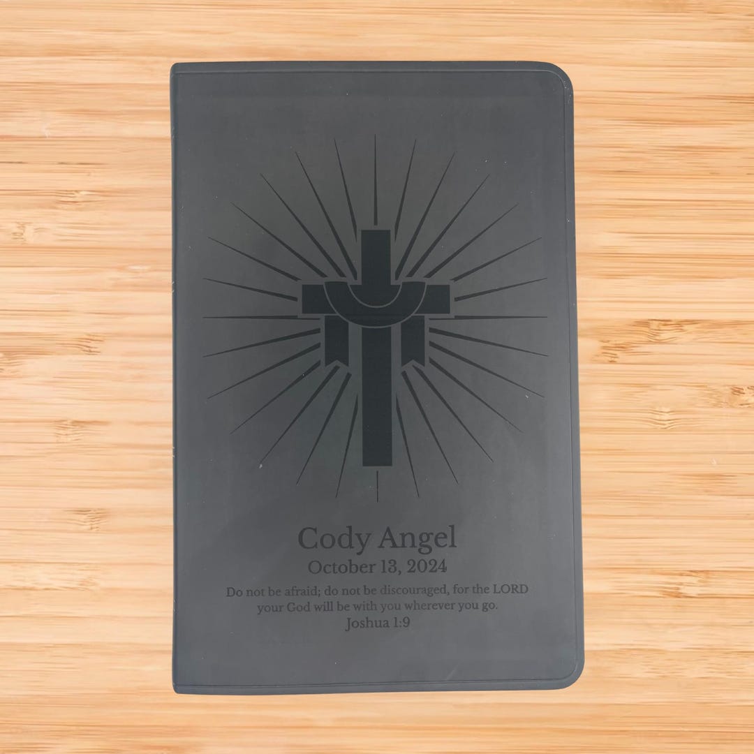 Personalized ESV Thinline Bible - Cross and Sun Rays Design - Black ...