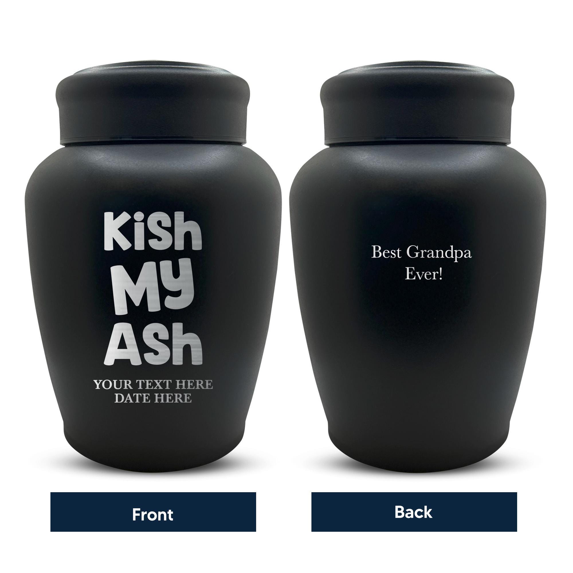 Custom Dark Humor Quotes Design Silver Engraved Black Cremation Urn in ...