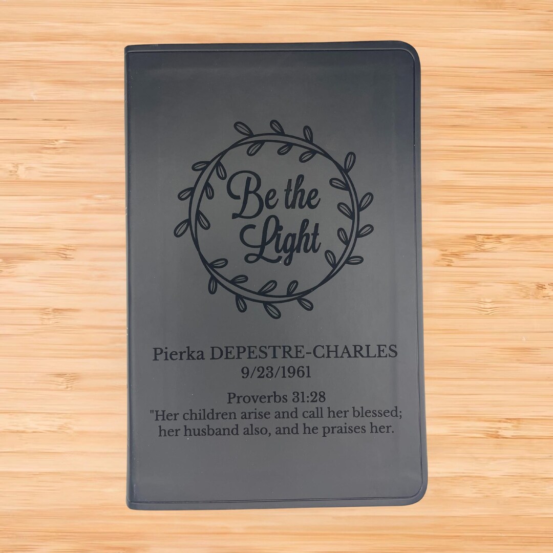 Personalized ESV Thinline Bible With Be the Light Design - Black Faux ...
