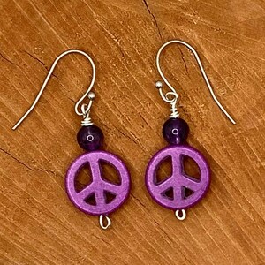 Cast Stone Peace Sign Earrings, Natural Stone Bead, Hippie Jewelry - Etsy