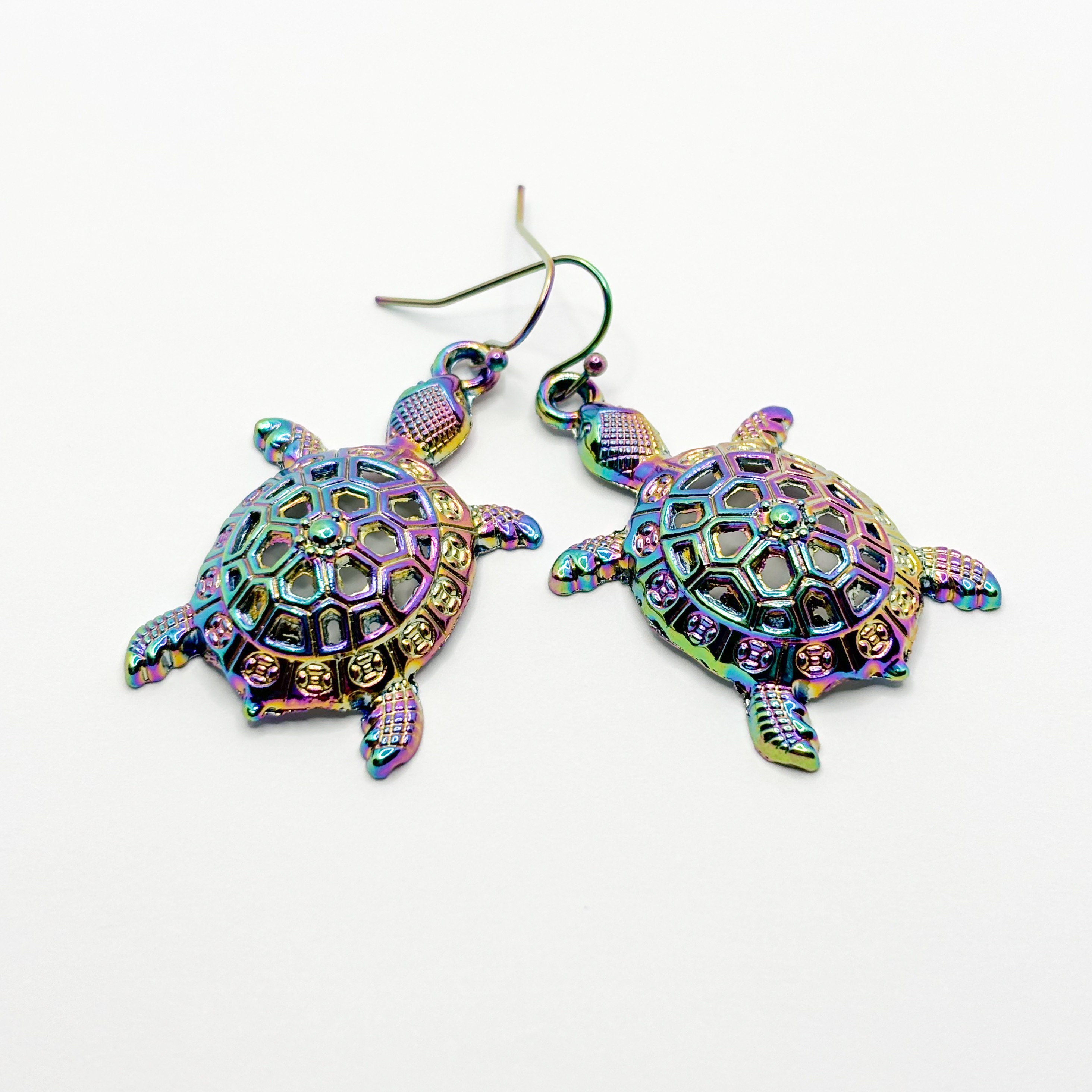 Turtle Earrings, Rainbow Turtle Earrings, Turtle Jewelry, Iridescent ...