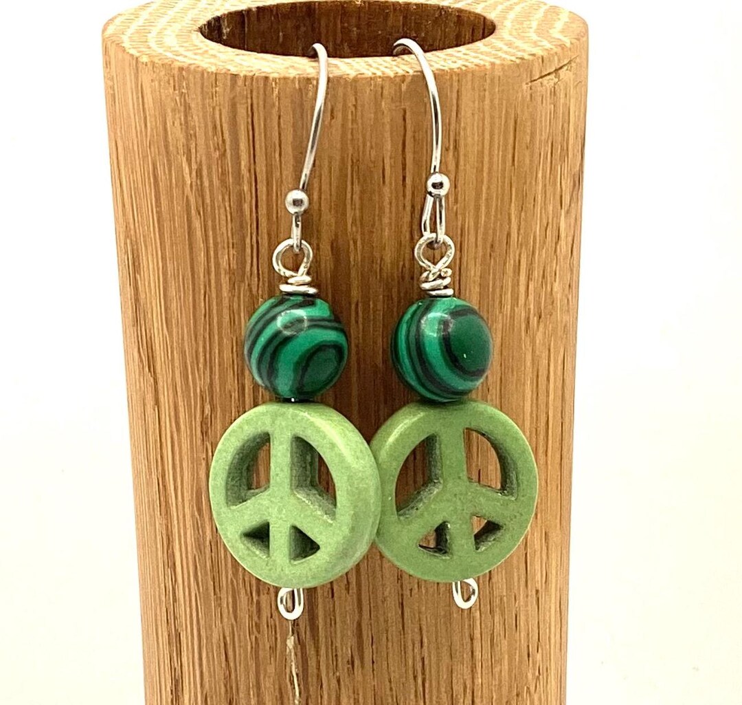 Cast Stone Peace Sign Earrings, Natural Stone Bead, Hippie Jewelry - Etsy
