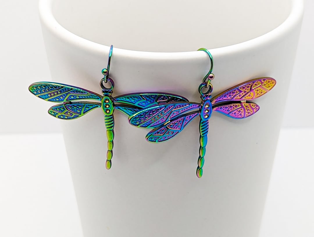 Iridescent Dragon Fly Earrings, Big Dragonfly Earrings, Dragon Fly ...