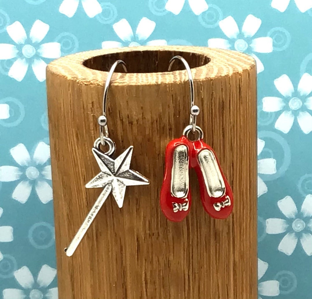 Ruby Slipper Earrings, Dorothy Earrings, Magic Wand Earrings, Ruby Slipper, Wizard of Oz ...