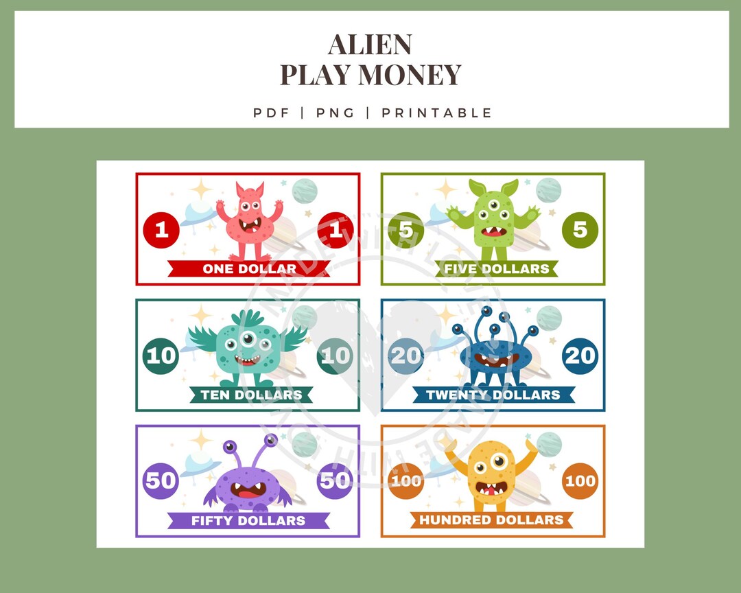 Alien Theme Kids Play Pretend Money Printable - Etsy