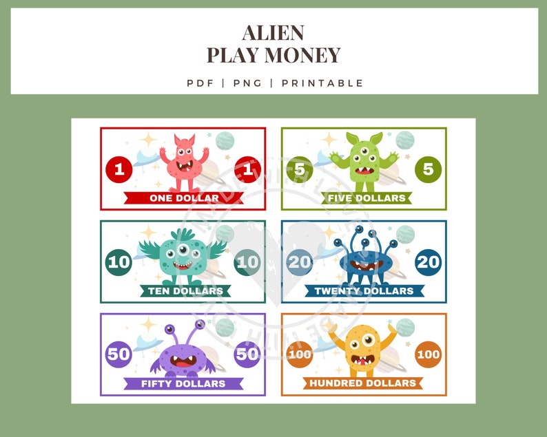 Alien Theme Kids Play Pretend Money Printable - Etsy
