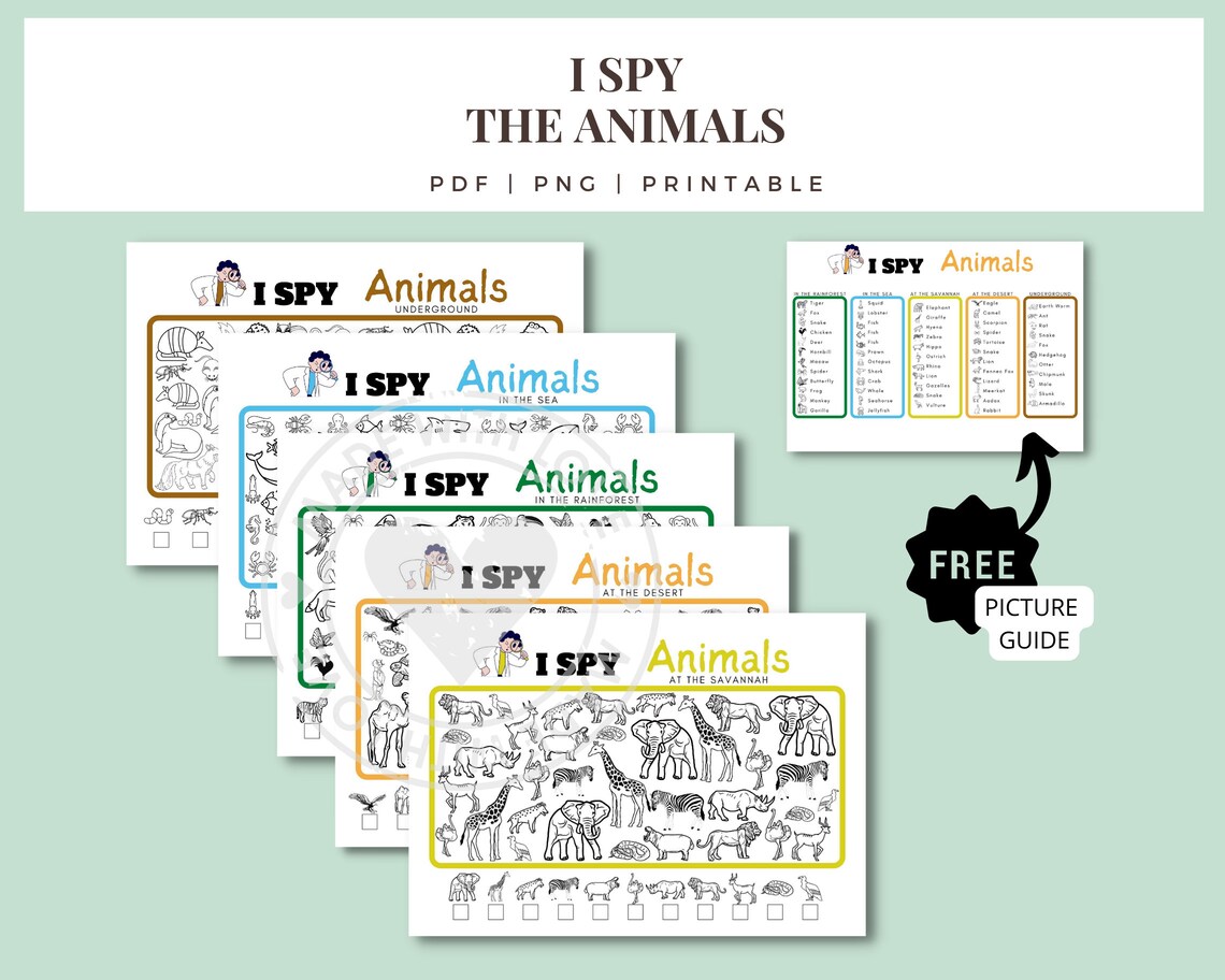 I SPY the Animals Children Fun Activity Pages Printable Spot the ...