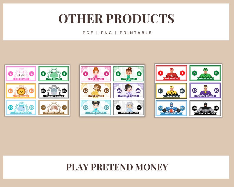 Pretend Money Kids Play Printable - Etsy