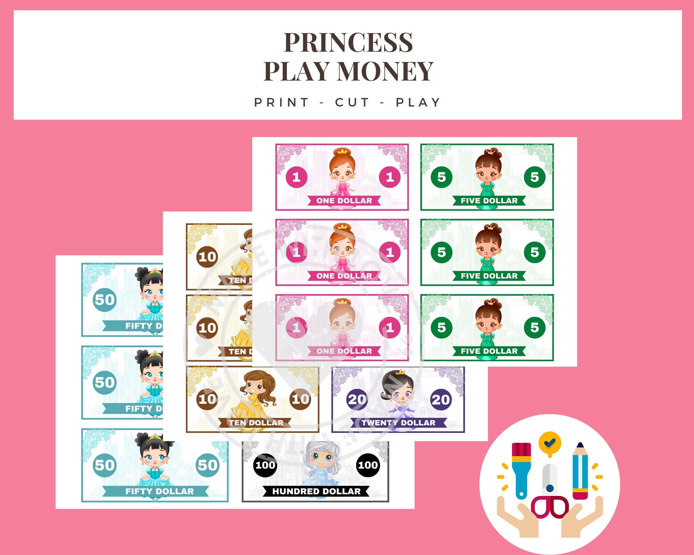 PRINCESS Pretend Money Kids Play Printable - Etsy