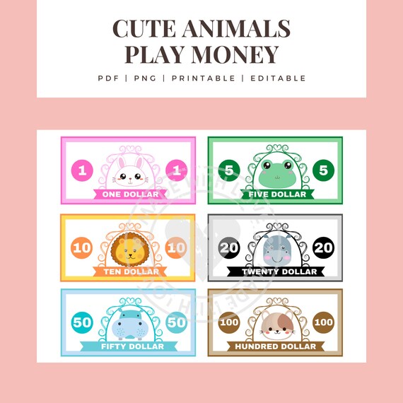 Pretend Money Kids Play Printable Editable - Etsy