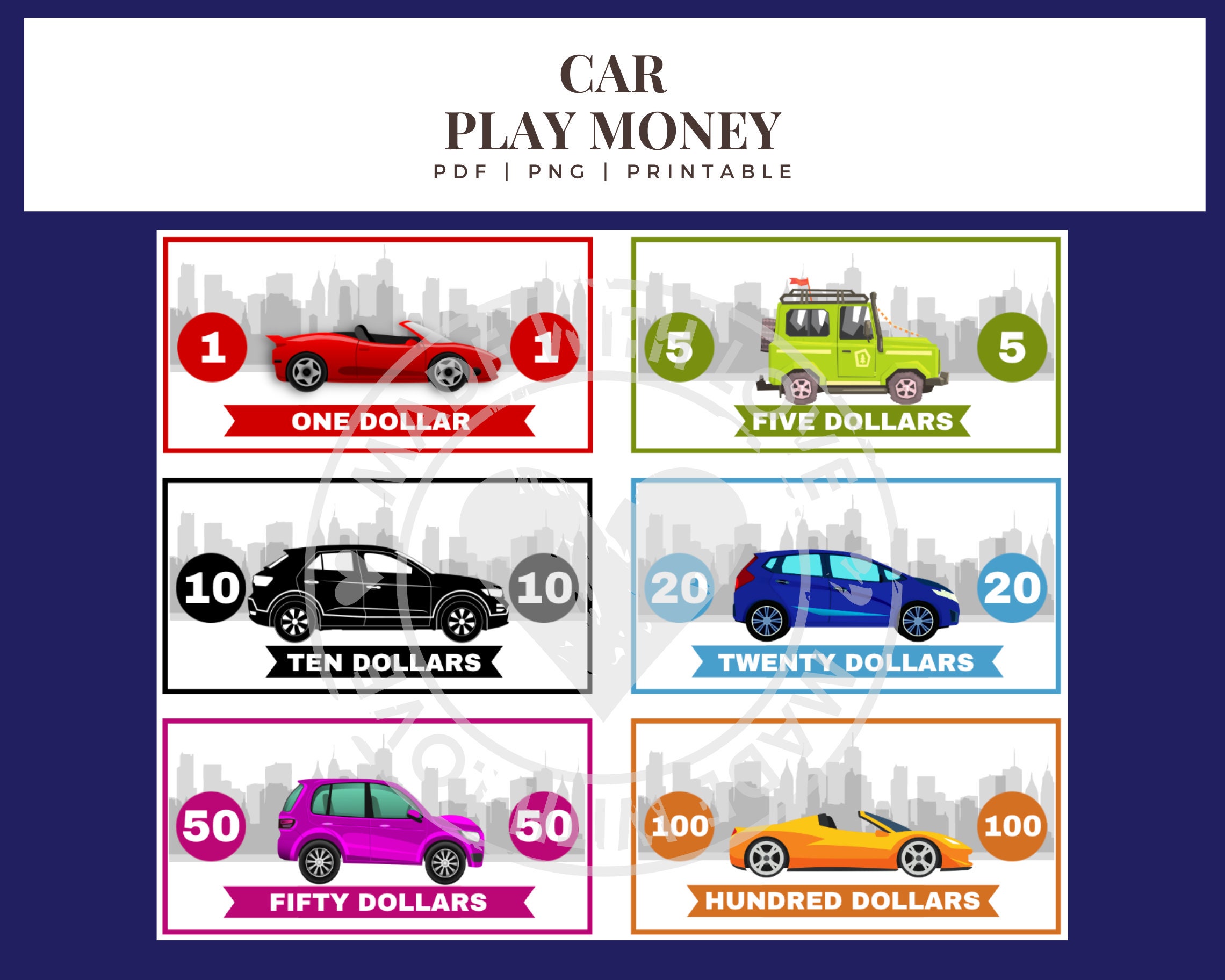 Cars Pretend Money Kids Play Printable Editable - Etsy