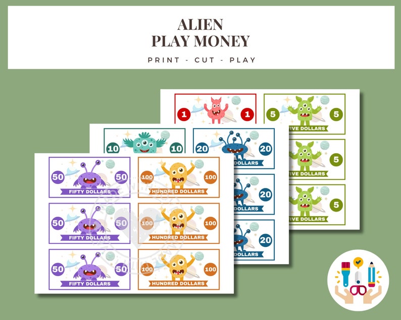 Alien Theme Kids Play Pretend Money Printable - Etsy
