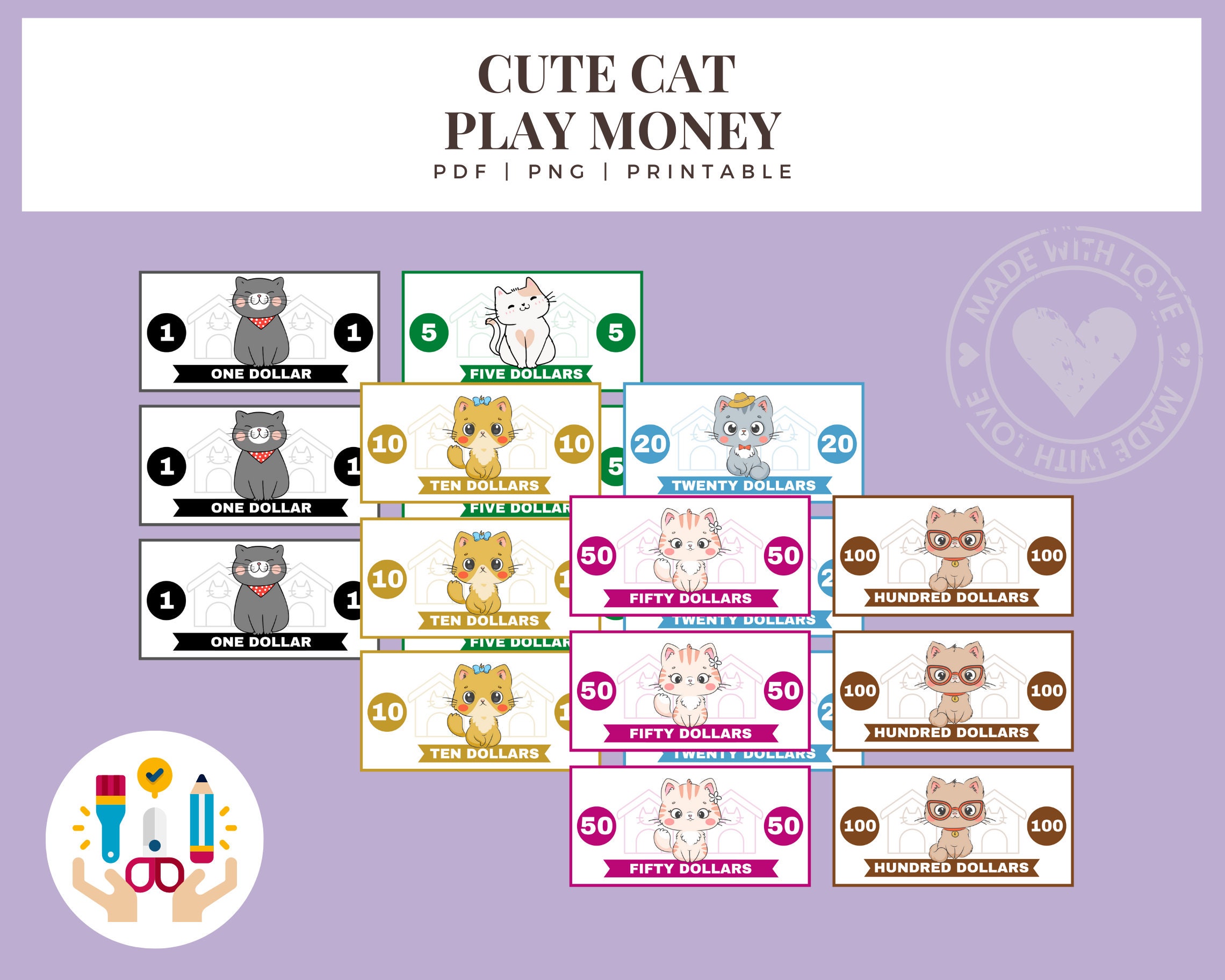 CAT Pretend Money Kids Play Printable - Etsy