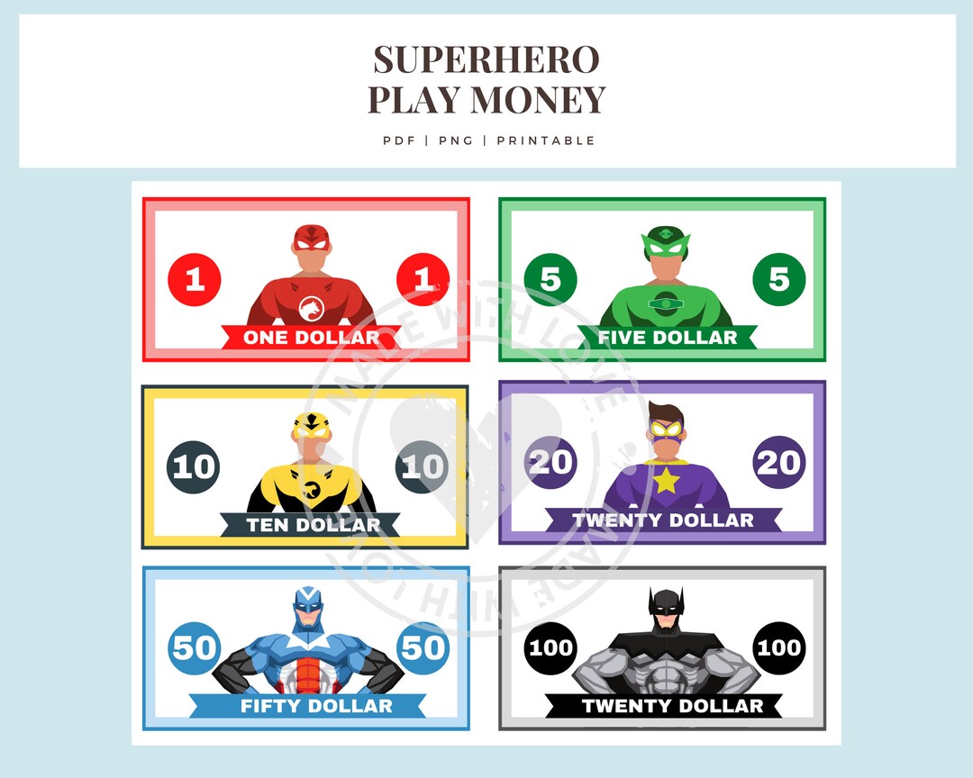 SUPERHERO Pretend Money Kids Play Printable - Etsy