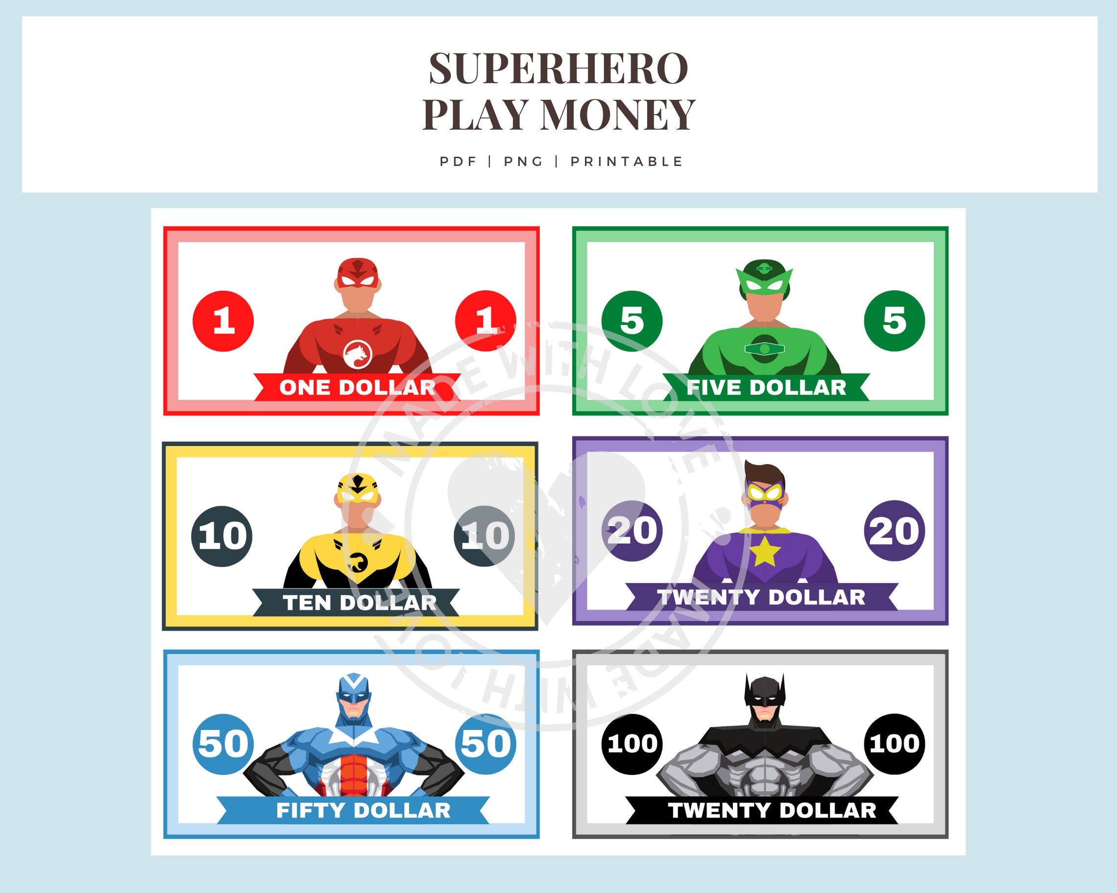 SUPERHERO Pretend Money Kids Play Printable - Etsy