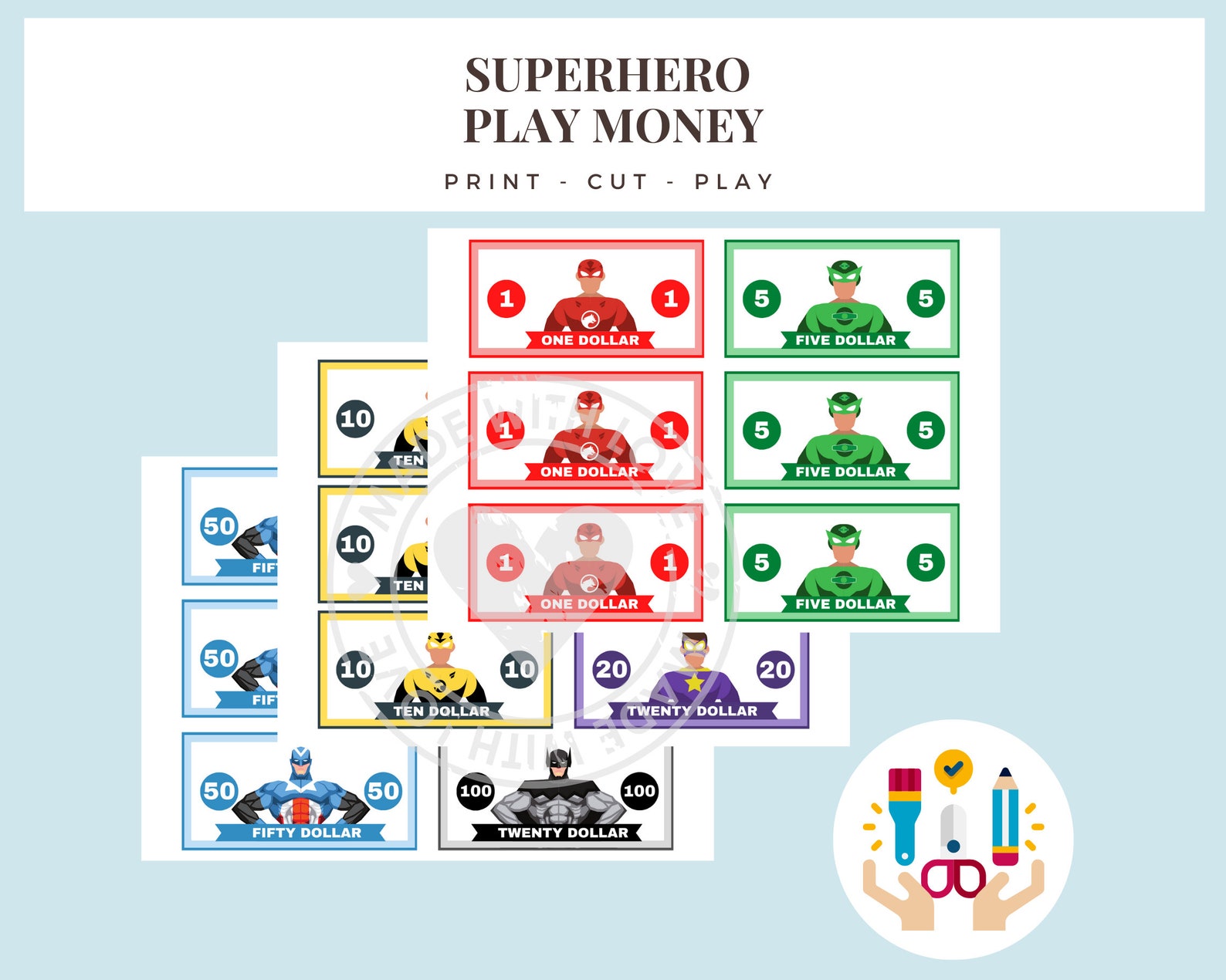 SUPERHERO Pretend Money Kids Play Printable - Etsy