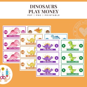 DINOSAURS Pretend Money Kids Play Printable PNG - Etsy