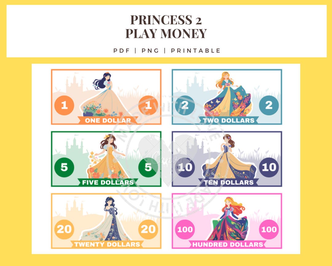 PRINCESS 2 Pretend Money Kids Play Printable - Etsy
