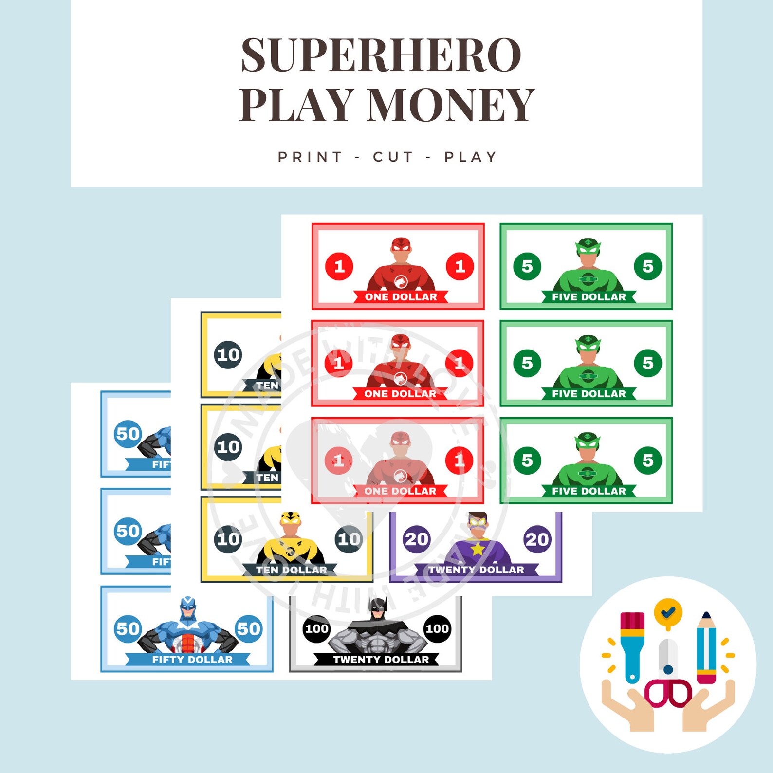 SUPERHERO Pretend Money Kids Play Printable Editable - Etsy