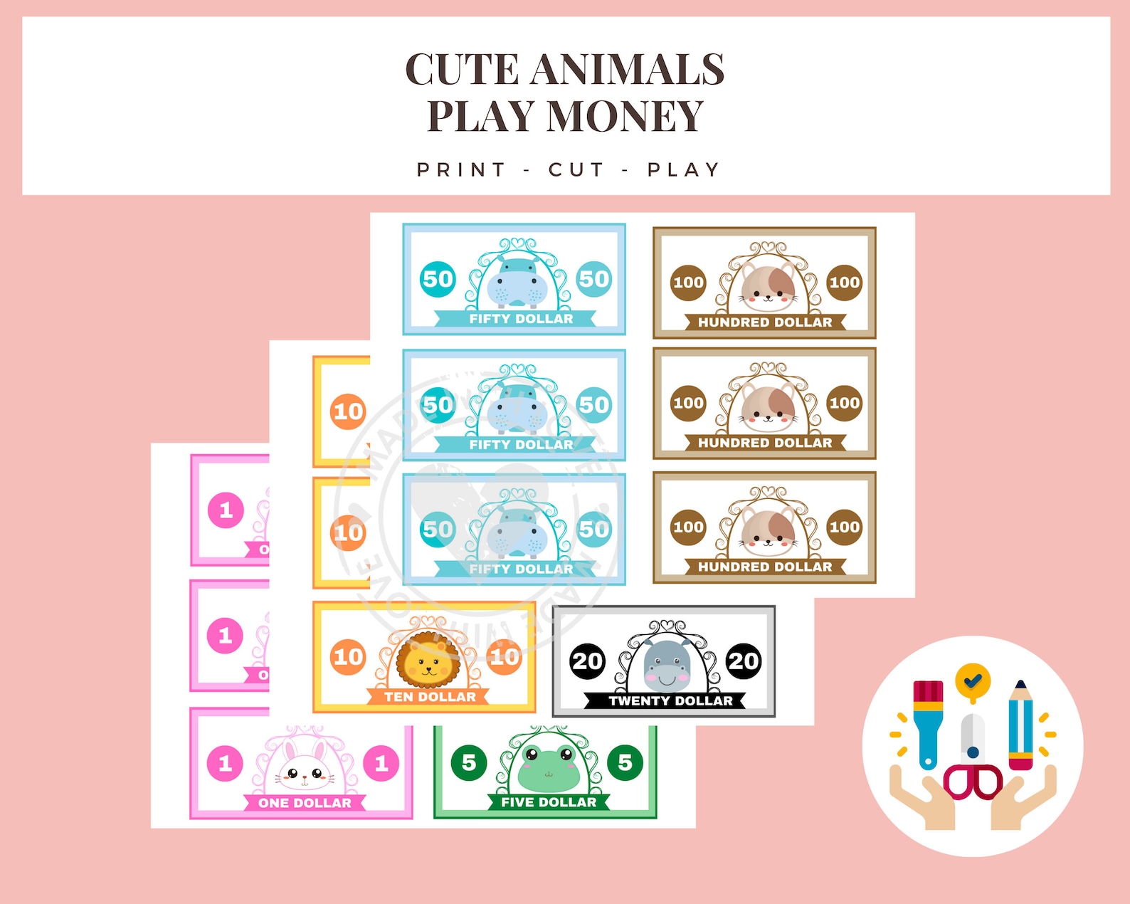 Pretend Money Kids Play Printable - Etsy UK