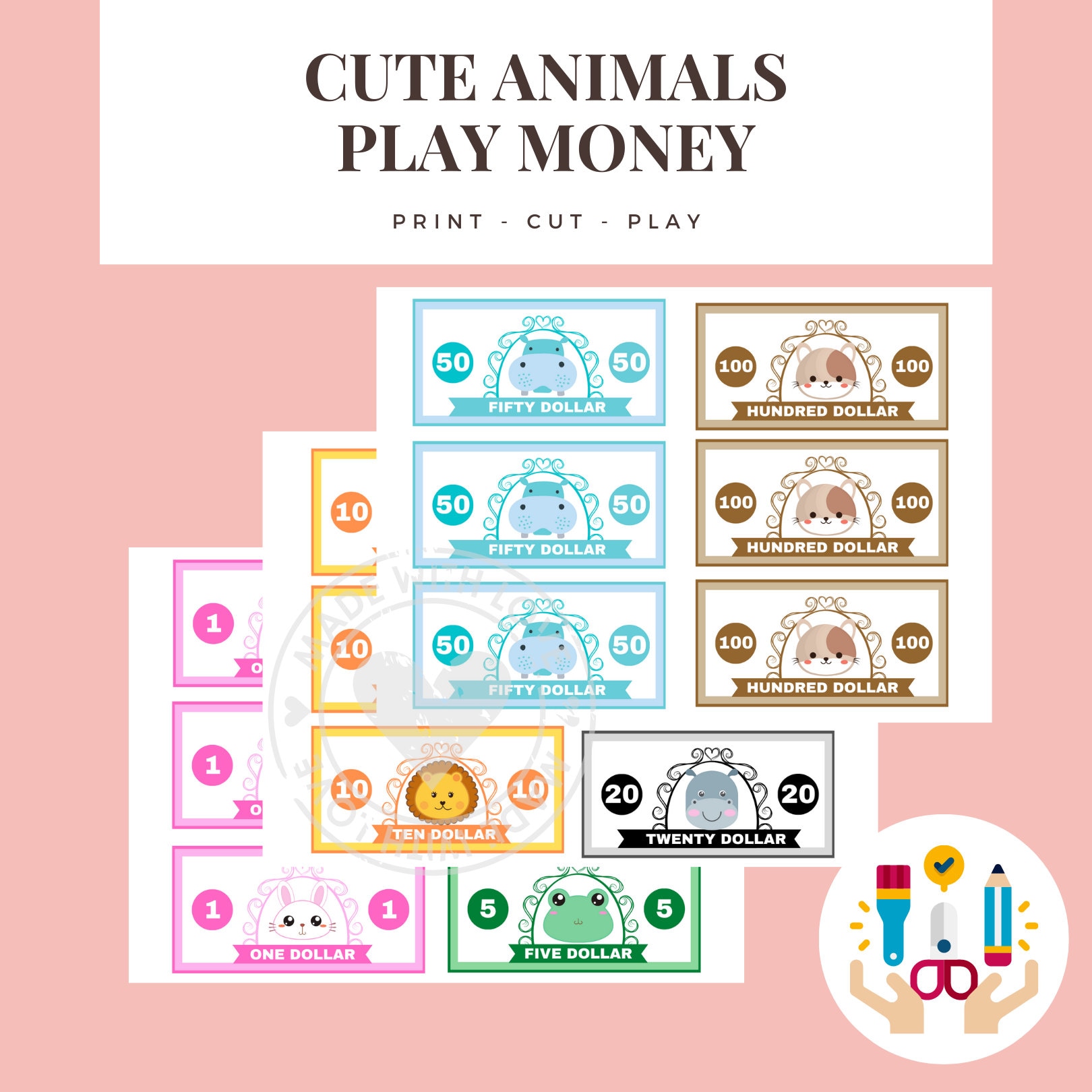 Pretend Money Kids Play Printable Editable - Etsy UK