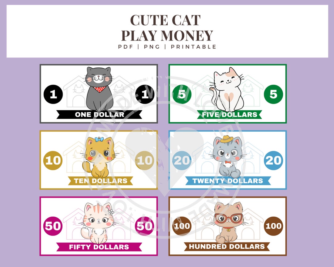 CAT Pretend Money Kids Play Printable - Etsy