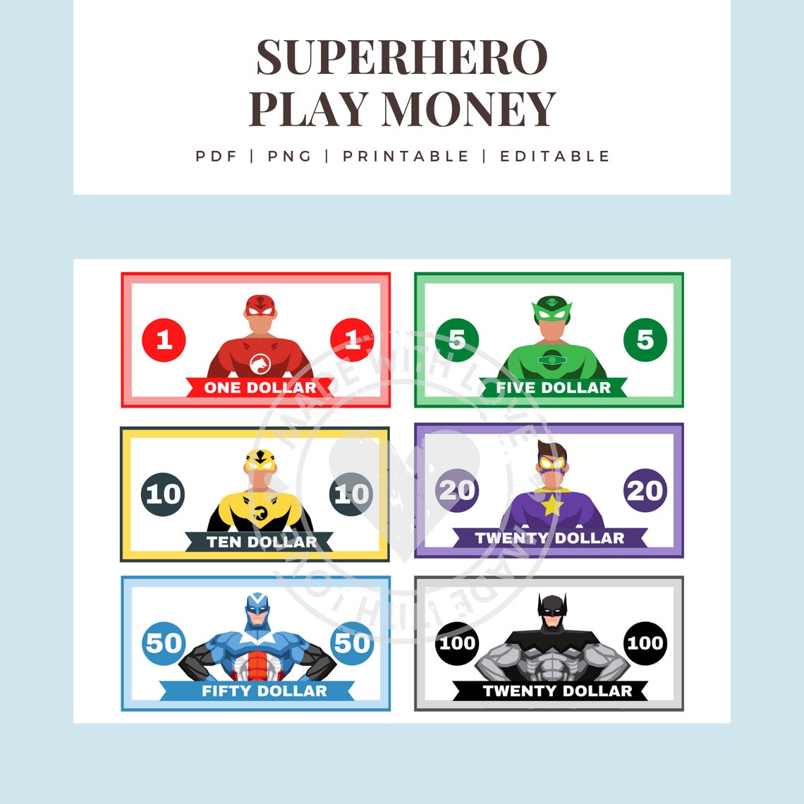 SUPERHERO Pretend Money Kids Play Printable Editable - Etsy