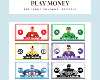 Pretend Money Kids Play Printable Editable | Etsy